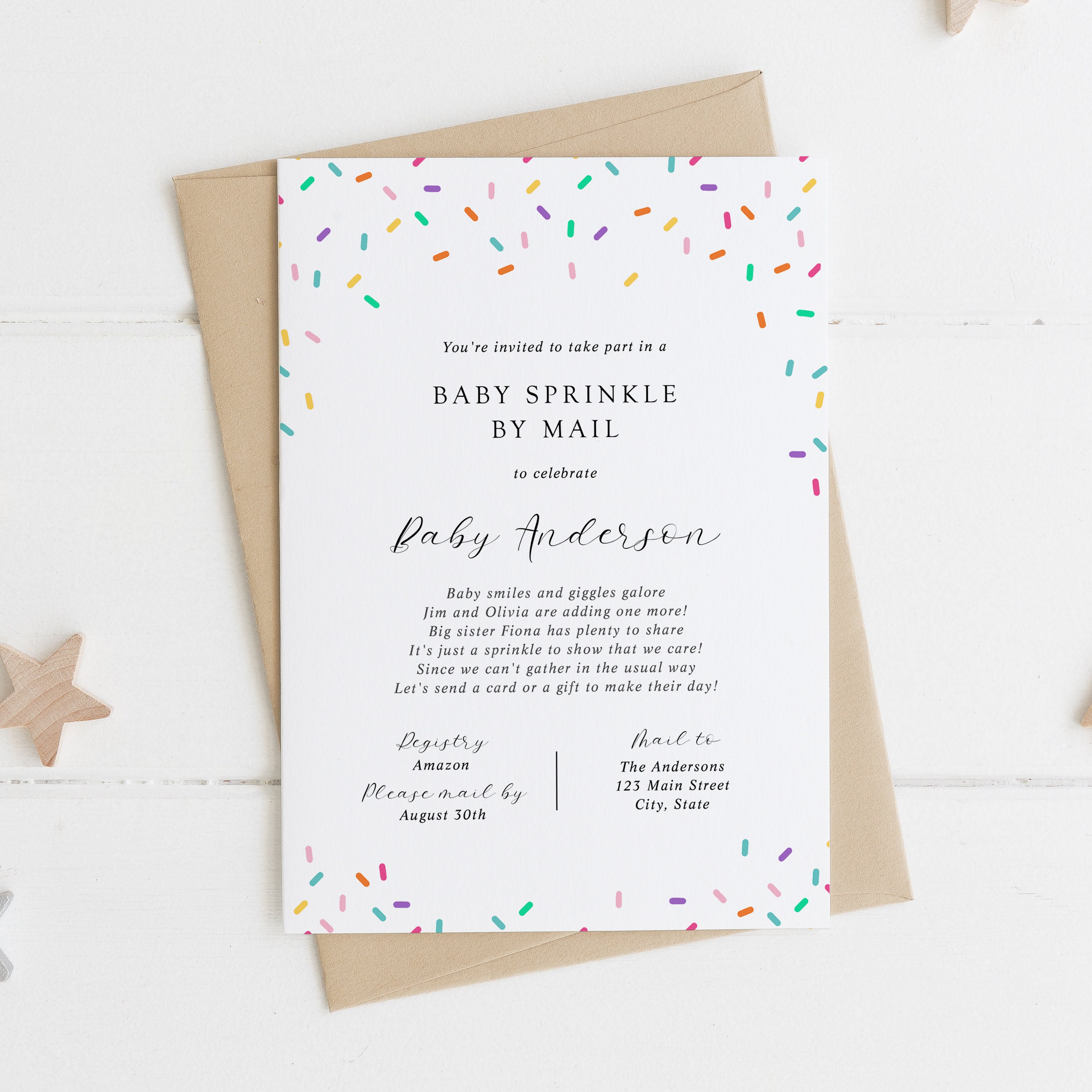 Baby Sprinkle by Mail Invitation Confetti Rainbow Sprinkles | Etsy