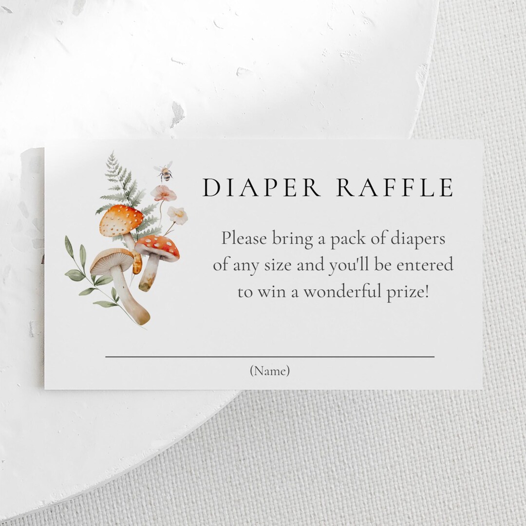 Enchanted Forest Mushroom Baby Shower Diaper Raffle Card Template ...