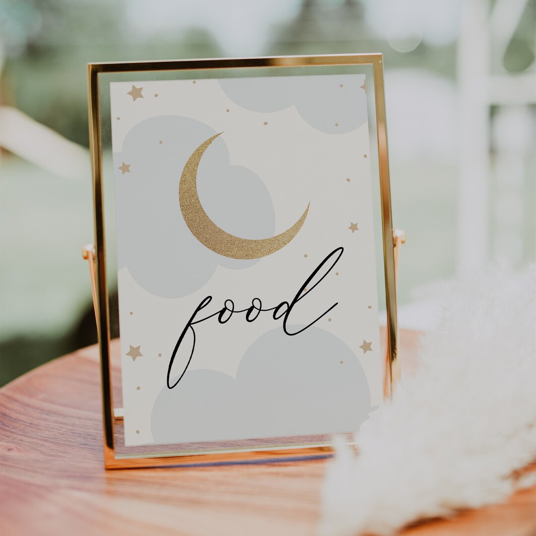 Over the Moon Food Sign, Gold Moon, Blue Clouds, Printable Instant ...