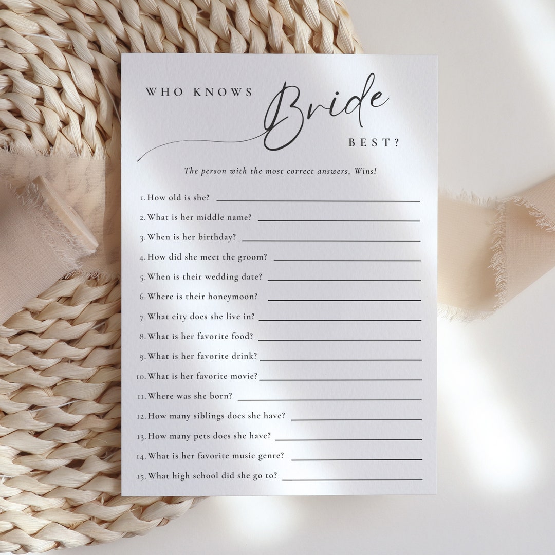 Who Knows the Bride the Best Bridal Shower Game, Minimalist, Canva ...