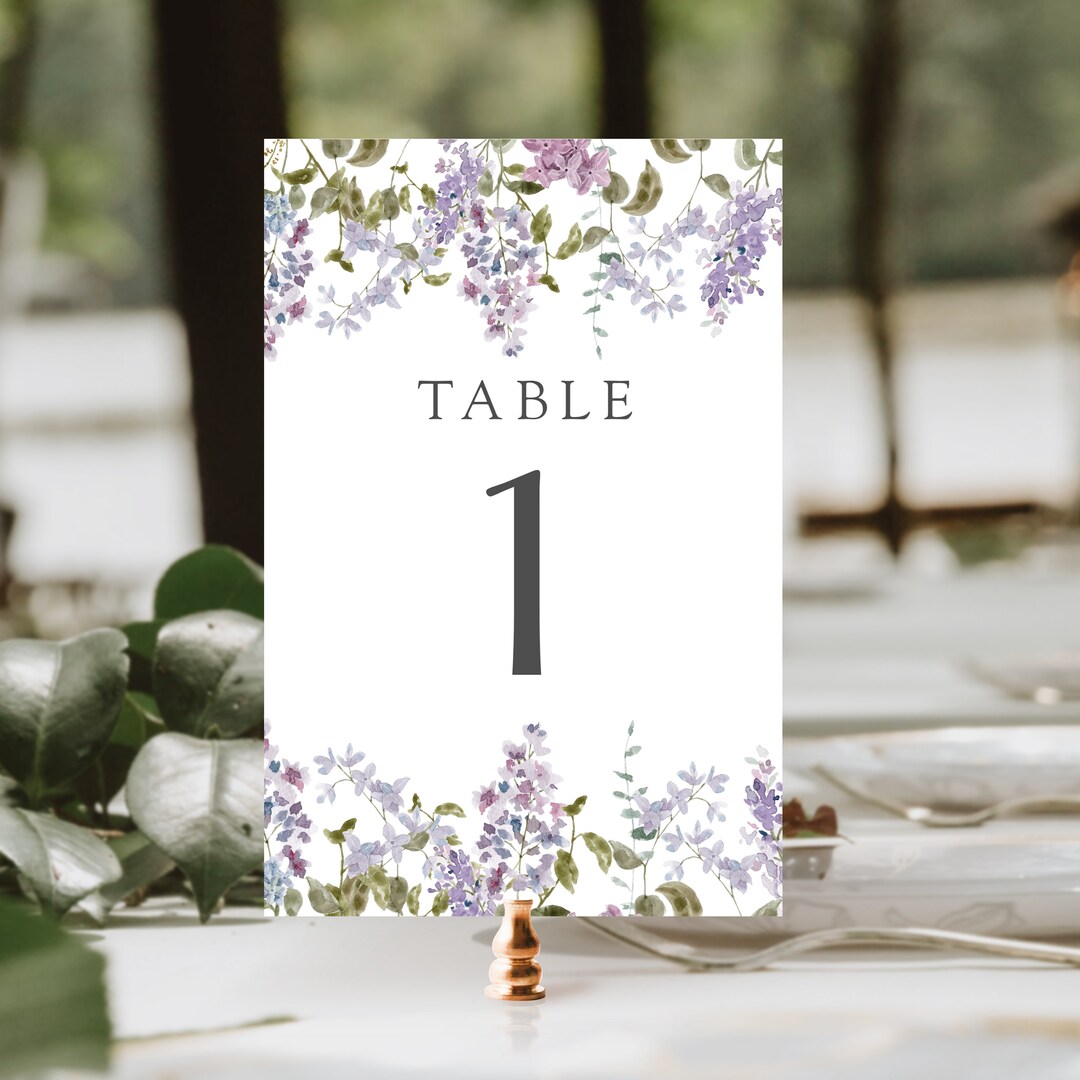 Purple Lilac Table Number Template, Lavender Floral Wedding Sign ...