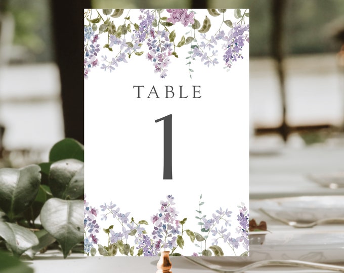 Purple Lilac Table Number Template, Lavender Floral Wedding Sign ...