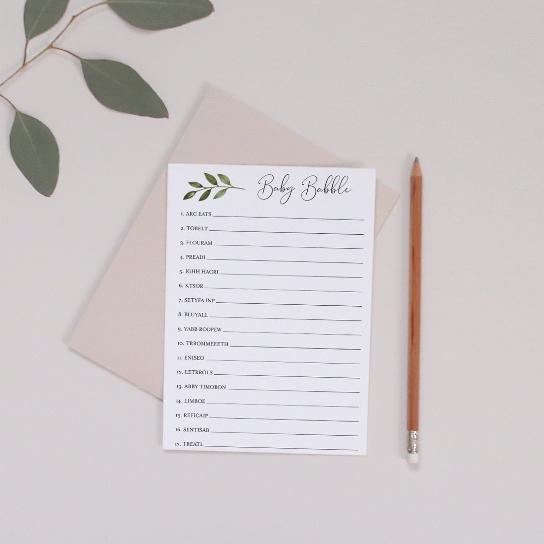 Greenery Baby Shower Game, Baby Babble, Word Scramble Game, Printable ...