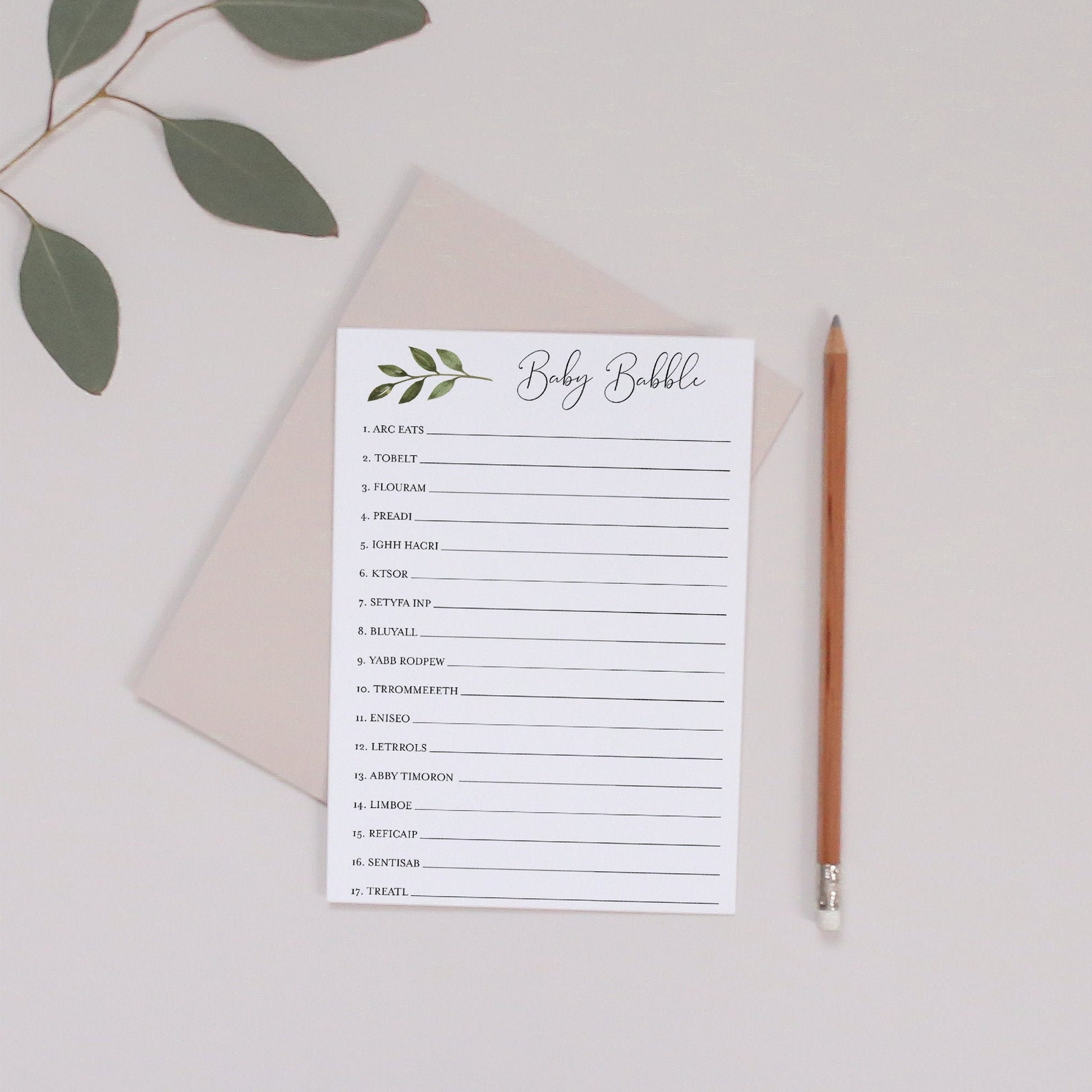 Greenery Baby Shower Game Baby Babble Word Scramble Game - Etsy