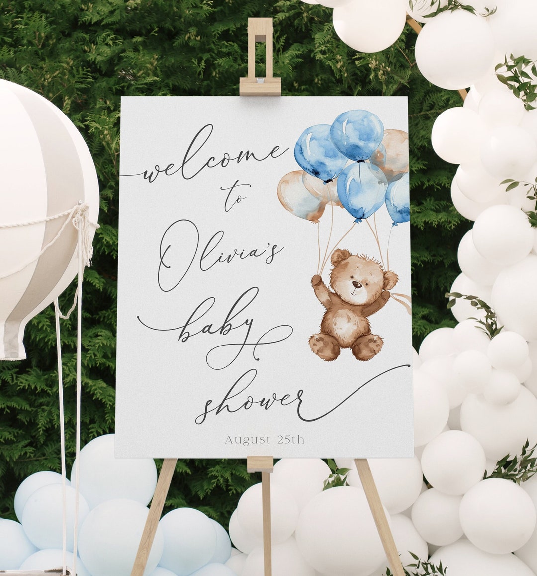 Blue Teddy Bear Baby Shower Welcome Sign Template, We Can Bearly Wait ...