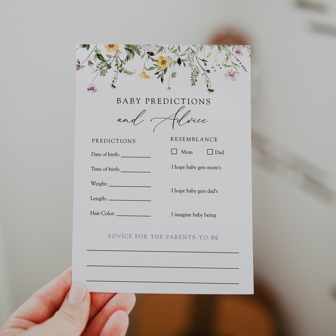 Wildflower Baby Shower Game: Advice & Predictions Card (printable ...