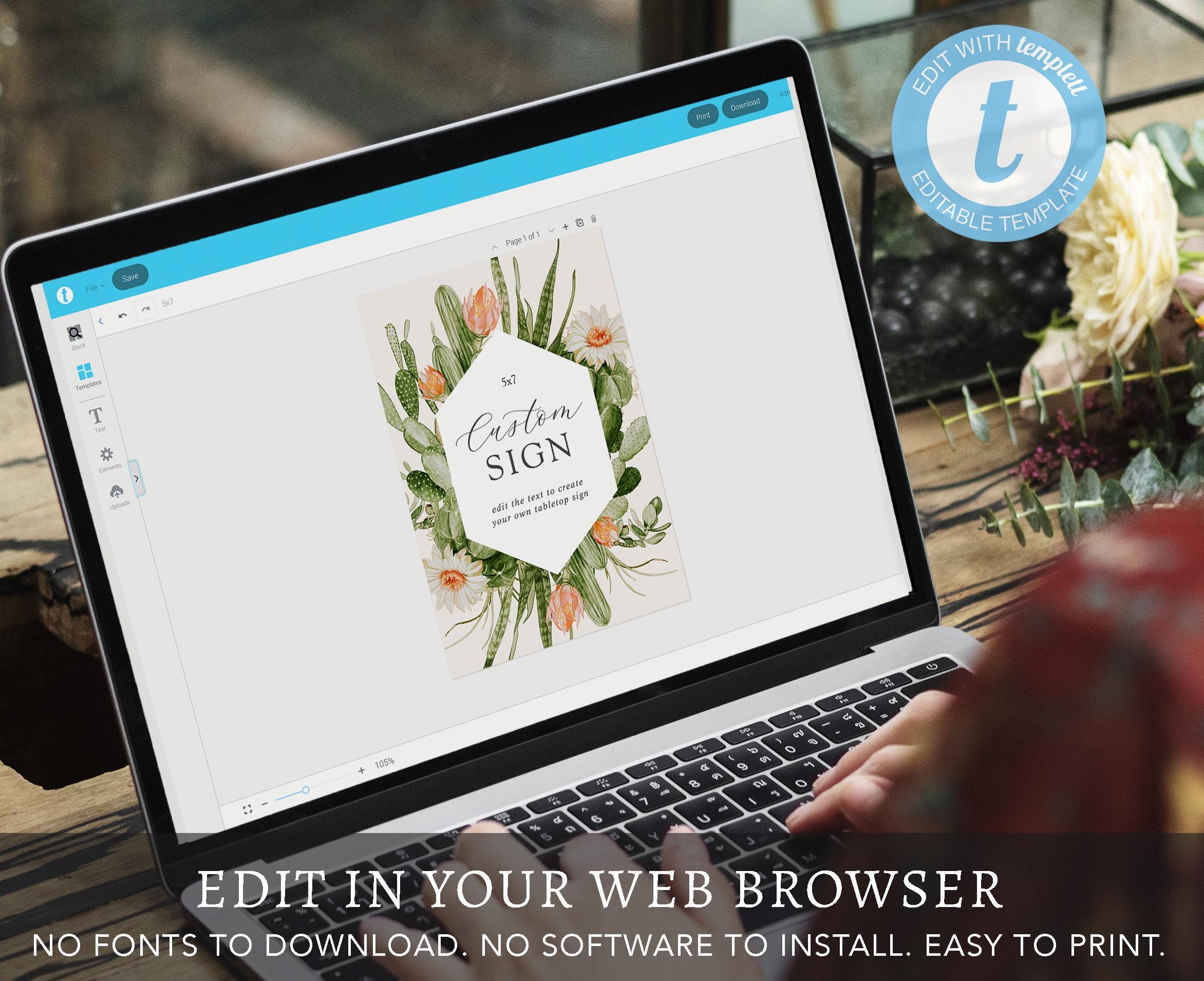 Desert Cactus Table Sign Template, Editable 5x7 and 8x10 Wedding or ...
