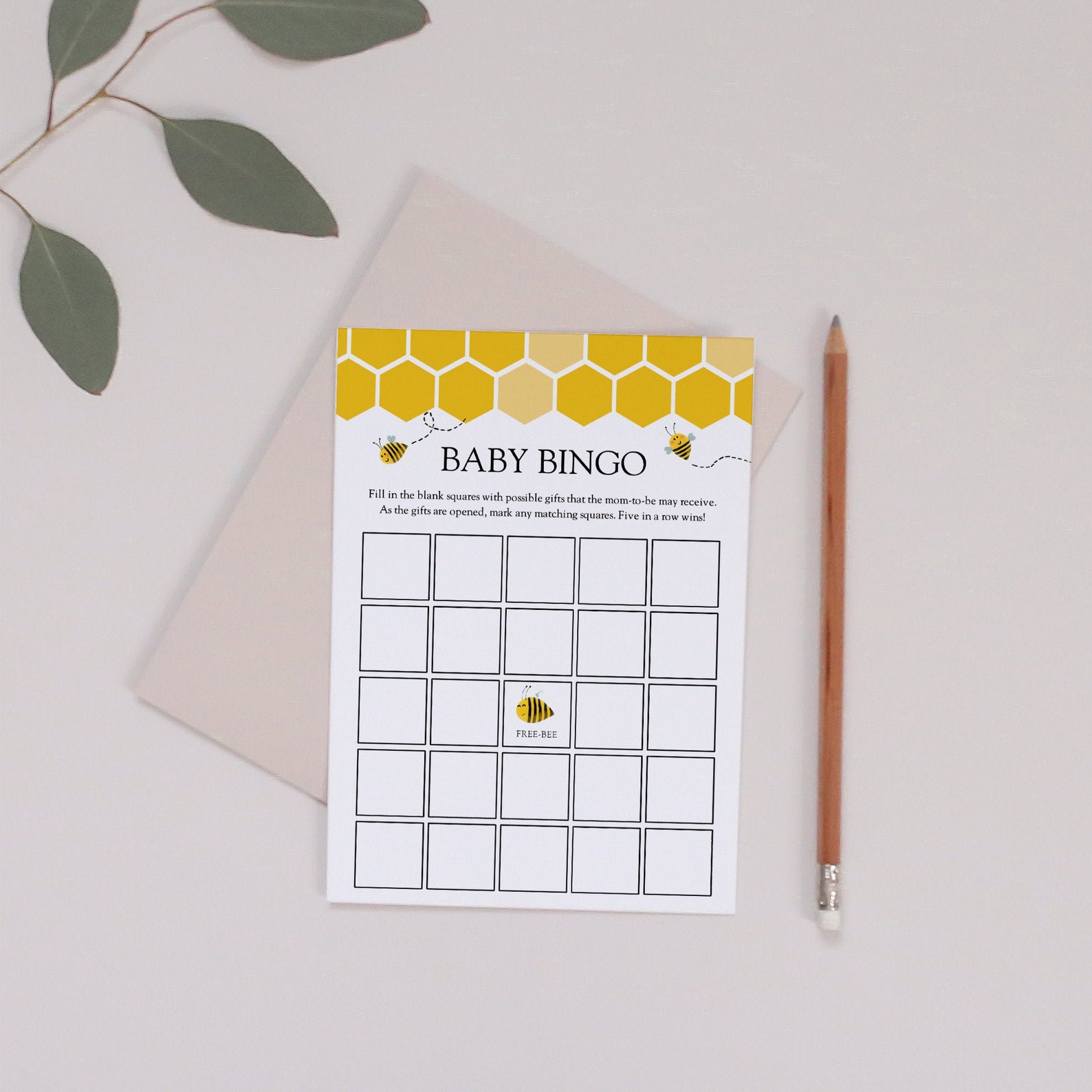 Bee Baby Shower Bingo Game Printable Card, Printable Template, Instant ...