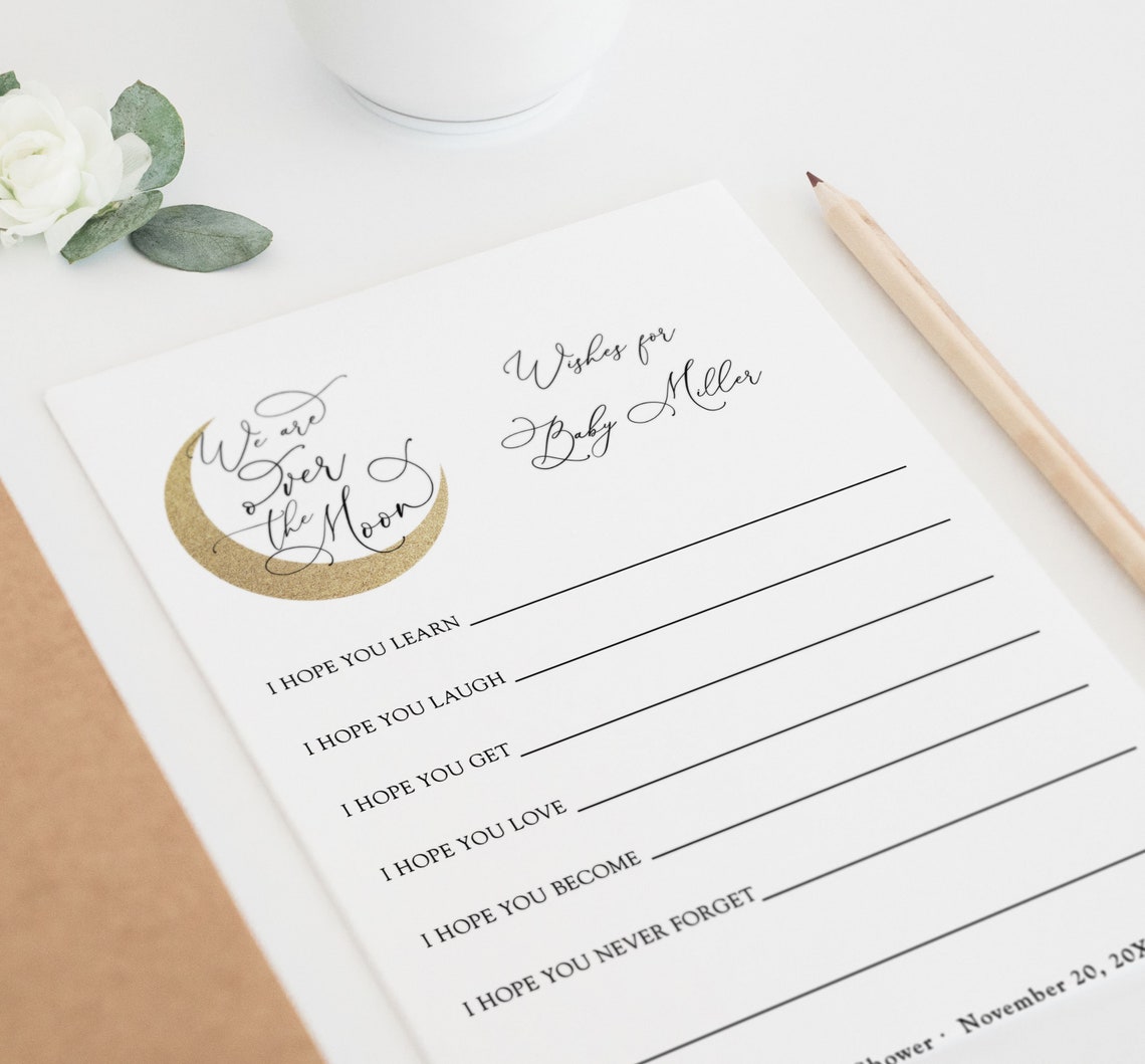 Over the Moon Wishes For the Baby Card Baby Shower Games | Etsy