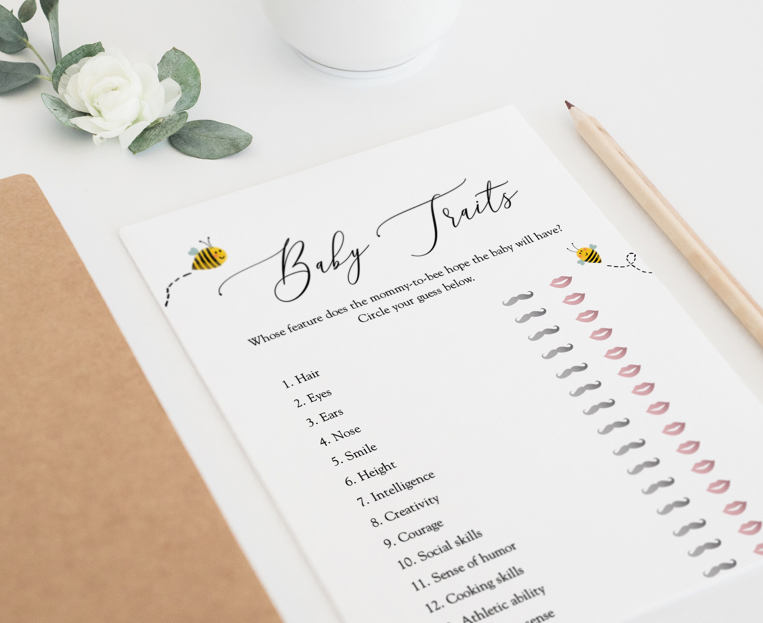 Bee Baby Shower Baby Traits Game Printable Card Printable | Etsy