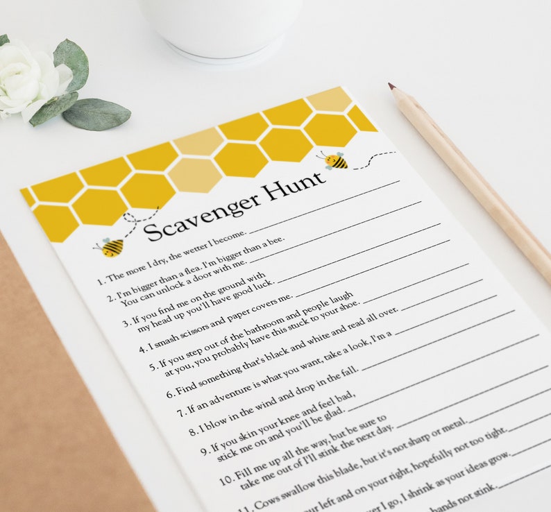 Bee Baby Shower Game Printable Card Riddle Scavenger Hunt - Etsy