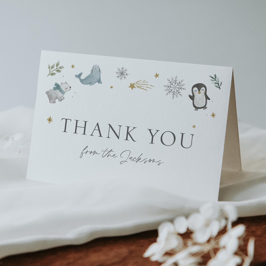 Winter Animals Baby Shower Thank You Card, Printable Thank You, Arctic ...