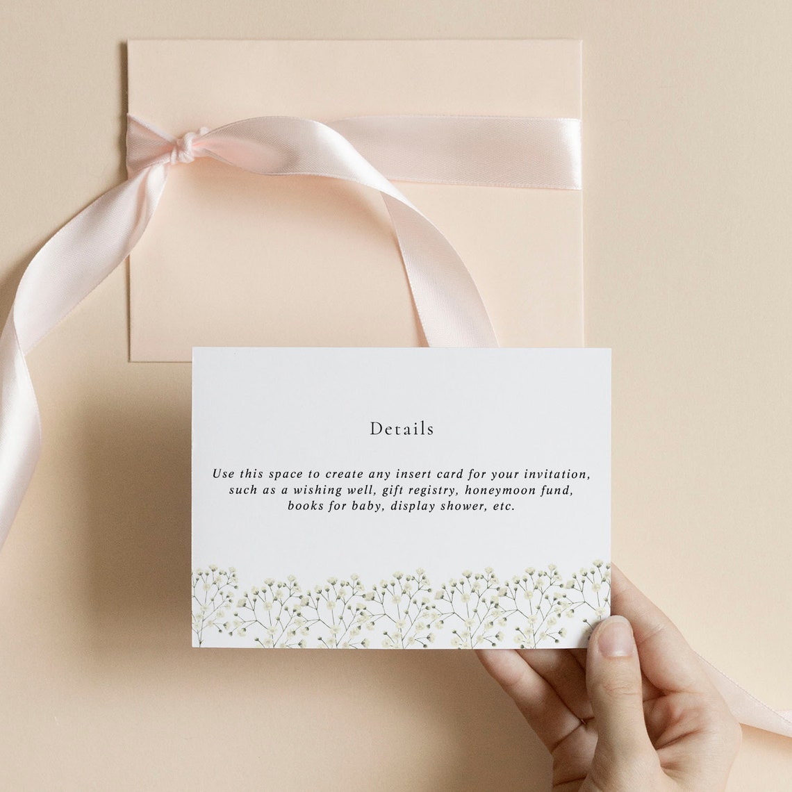 Details Card Printable Template, Simple Baby's Breath Insert Card ...