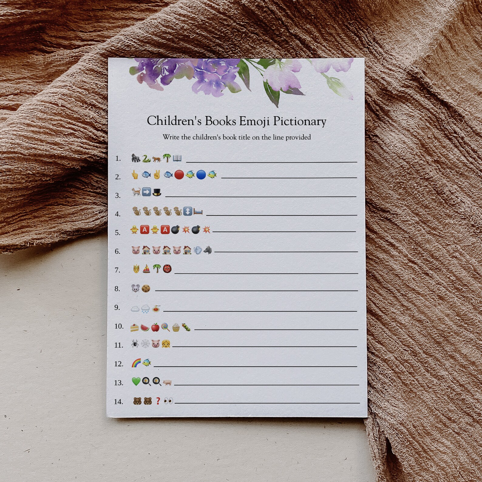 Children's Book Emoji Pictionary Game Purple Flowers and - Etsy