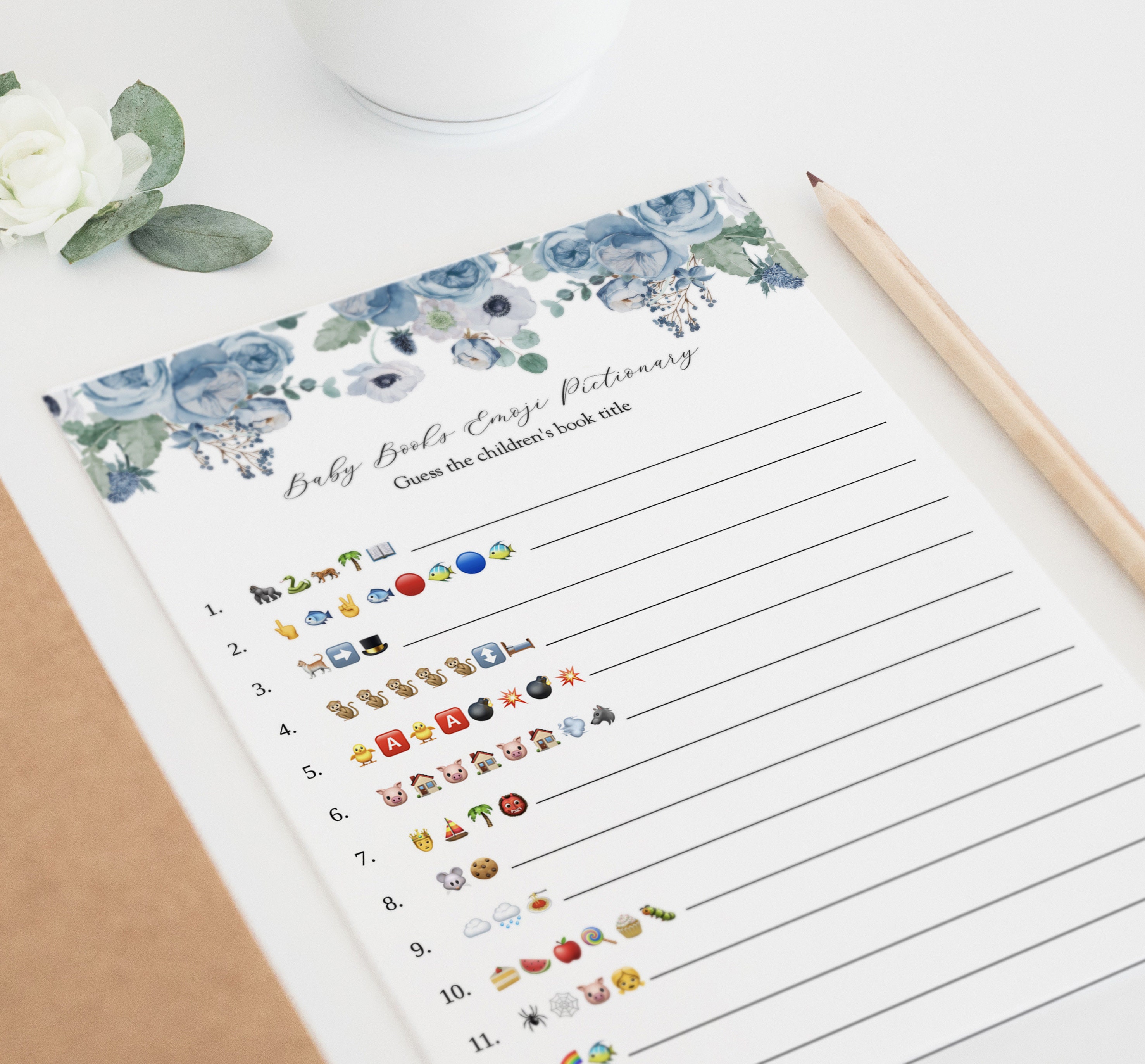 Blue Baby Shower Game: Emoji Pictionary, Tea Time Theme (printable ...
