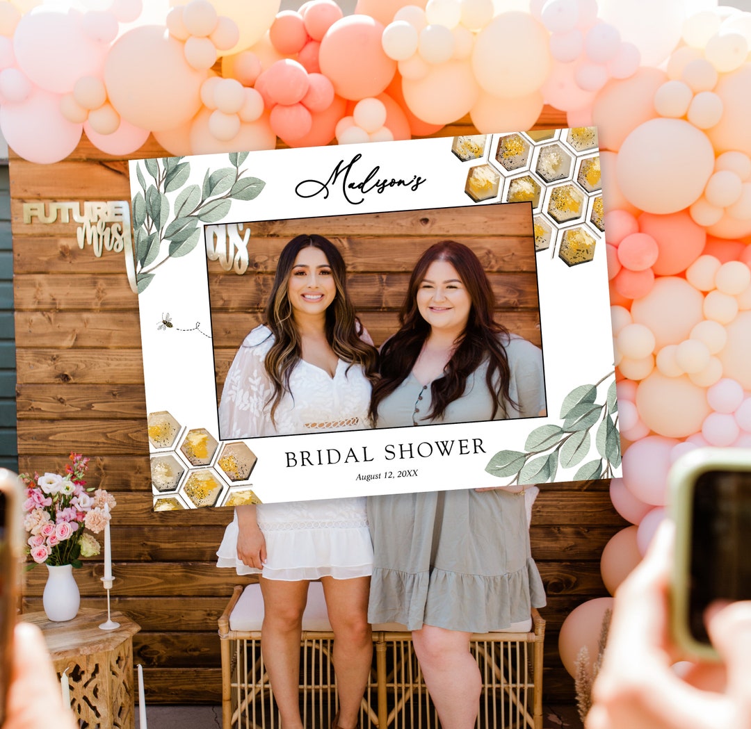 Bridal Shower Photo Prop Frame Printable Template, Bees and Eucalytpus ...