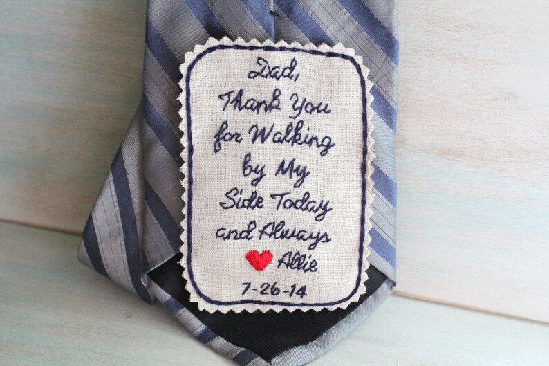 Hand Embroidered Tie Patch: Father of the Bride Gift, Ivory Linen - Etsy