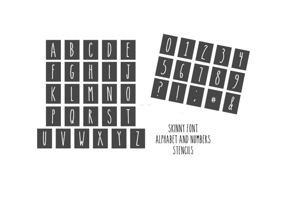1 INCH Skinny Font Alphabet Numbers and Symbols Stencil | Etsy