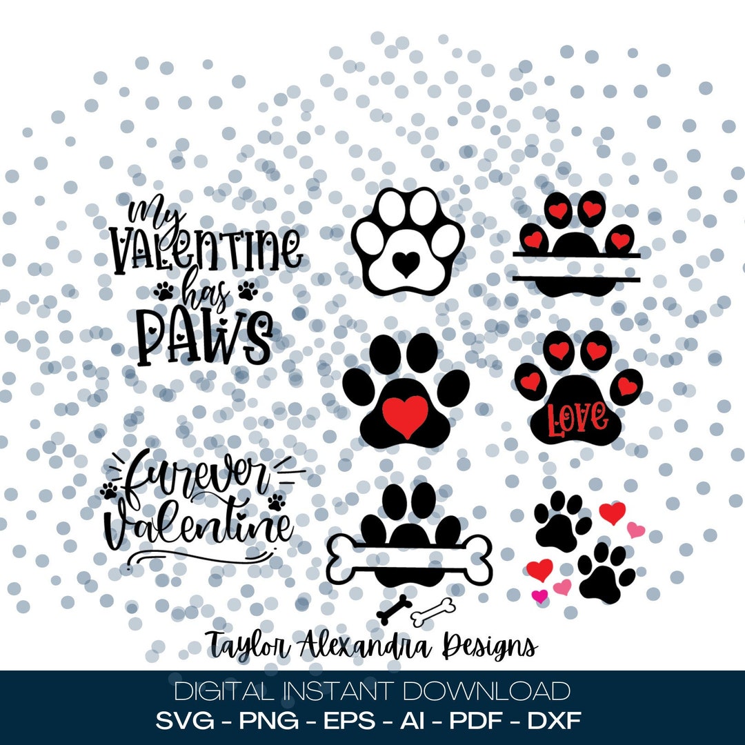 Valentine's Day Paw Print Designs Digital Download | Dog, Pet, Love ...