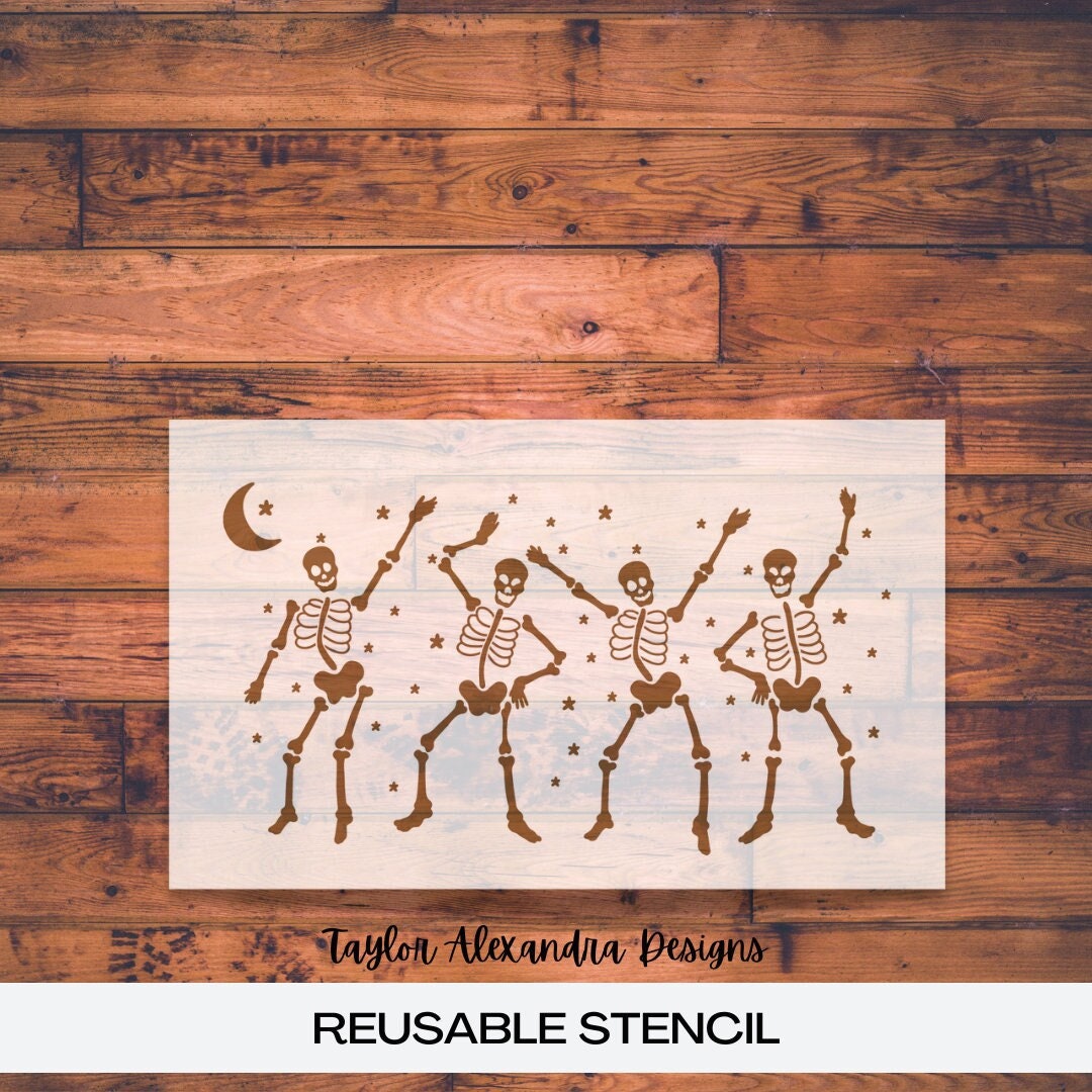 Skeleton Dancing Stencil Halloween Spooky Bone Stencil Reusable Stencil ...