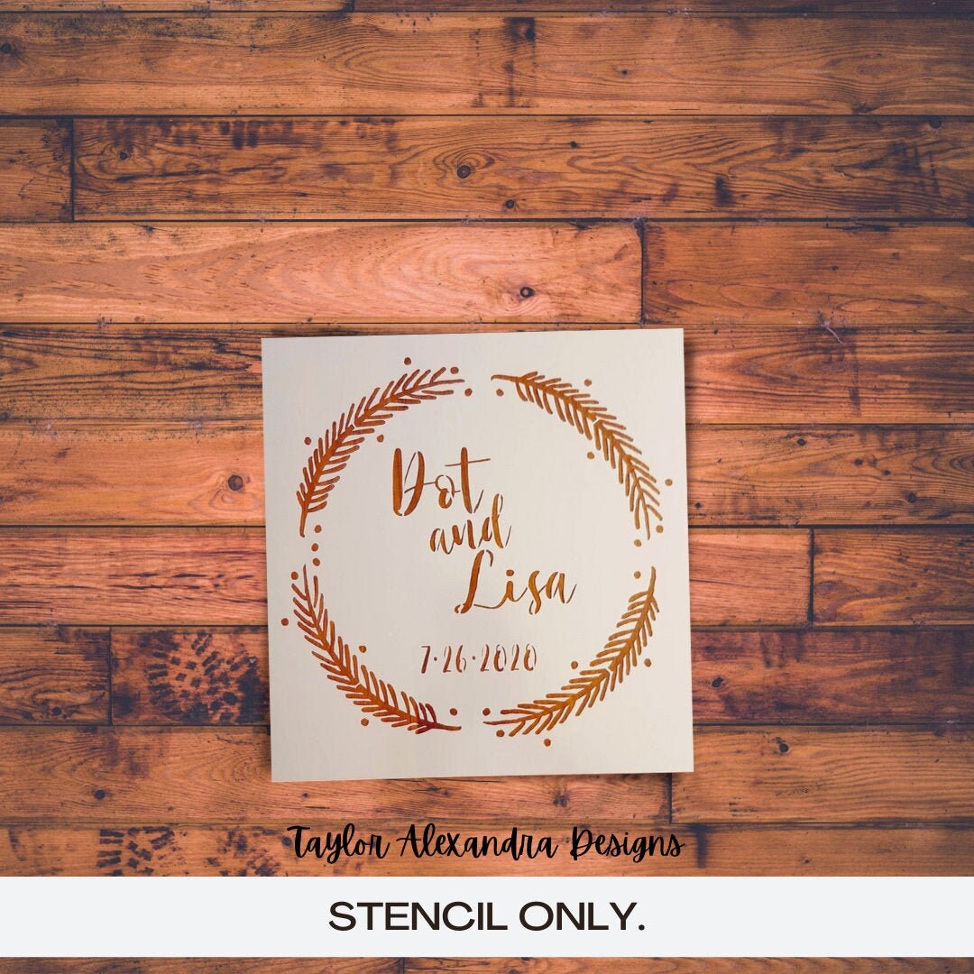 Personalized Wreath Couple Name and Est. Date Decal or Stencil | Etsy