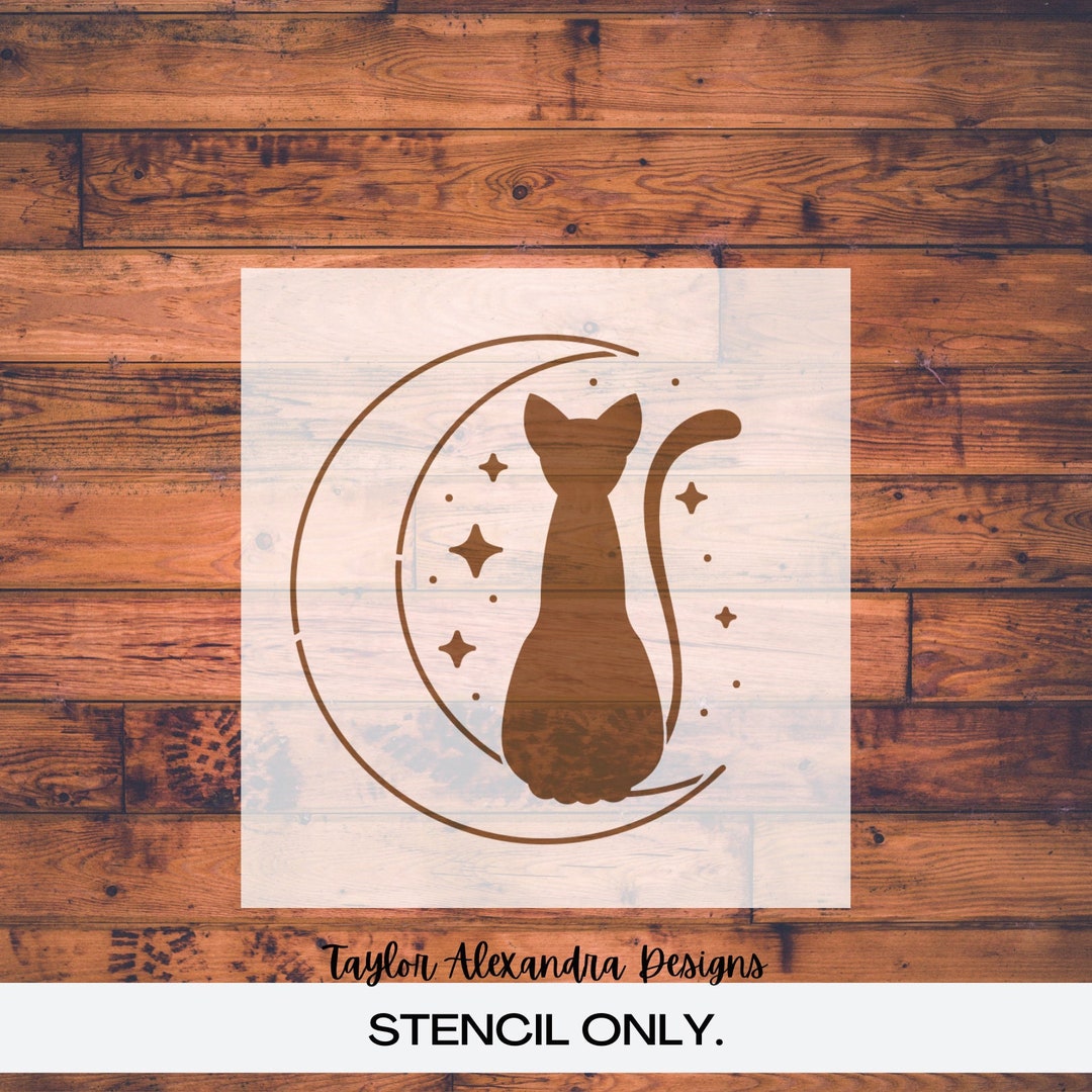 Moon Cat Stars Stencil | Magical Mythical Black Cat Stencil | Reusable ...