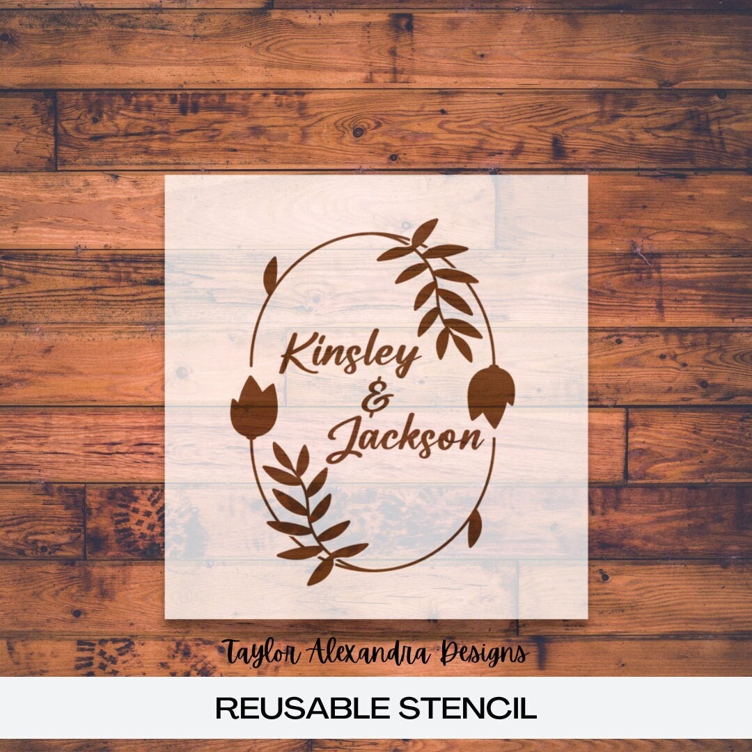 Personalized Wreath Couple Name Stencil | Wedding Anniversary Stencil ...