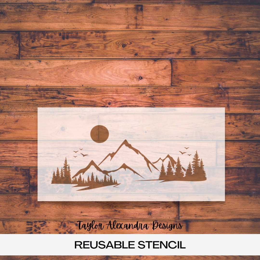 Mountain Range Stencil | Trees Landscape | Scenery | Reusable Stencil - Etsy