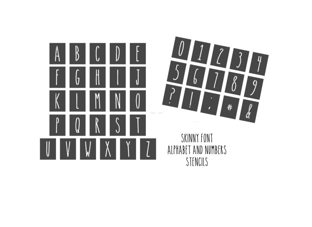 6 INCH Skinny Font Alphabet Numbers and Symbols Stencil | Etsy