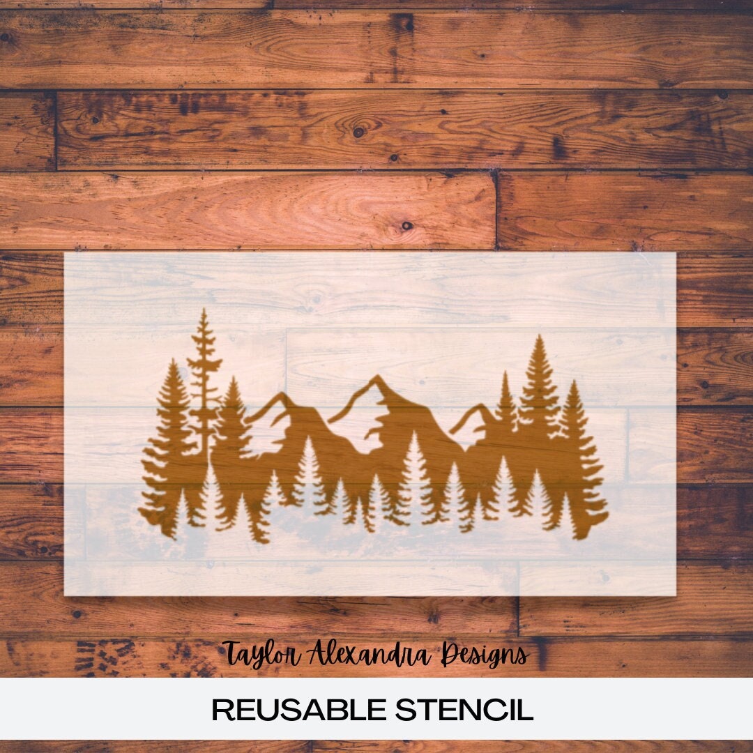 Mountain Range Stencil Trees Landscape Scenery Reusable Stencil - Etsy