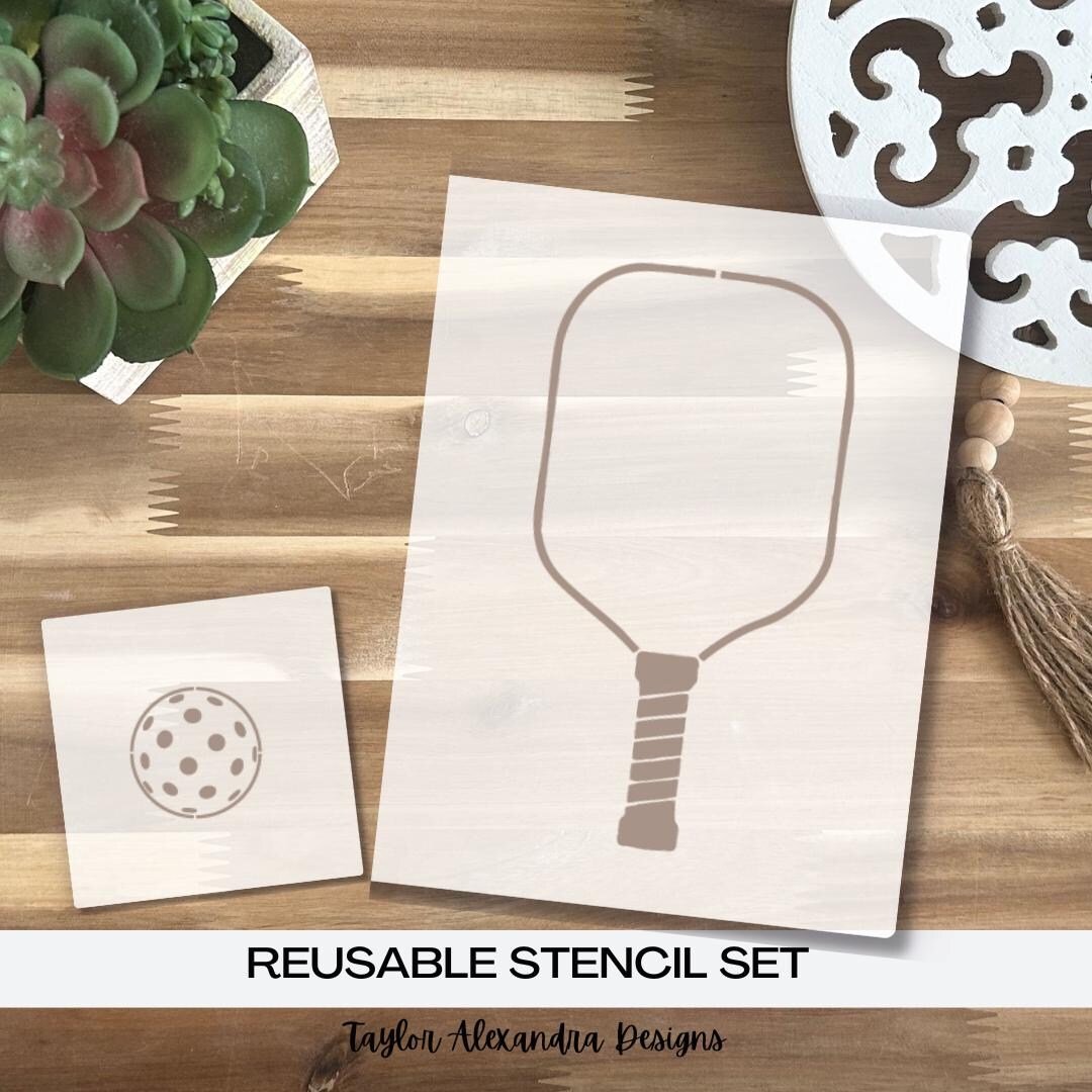 Pickleball and Paddle Stencil Set | Sport Pickle Ball Stencil ...