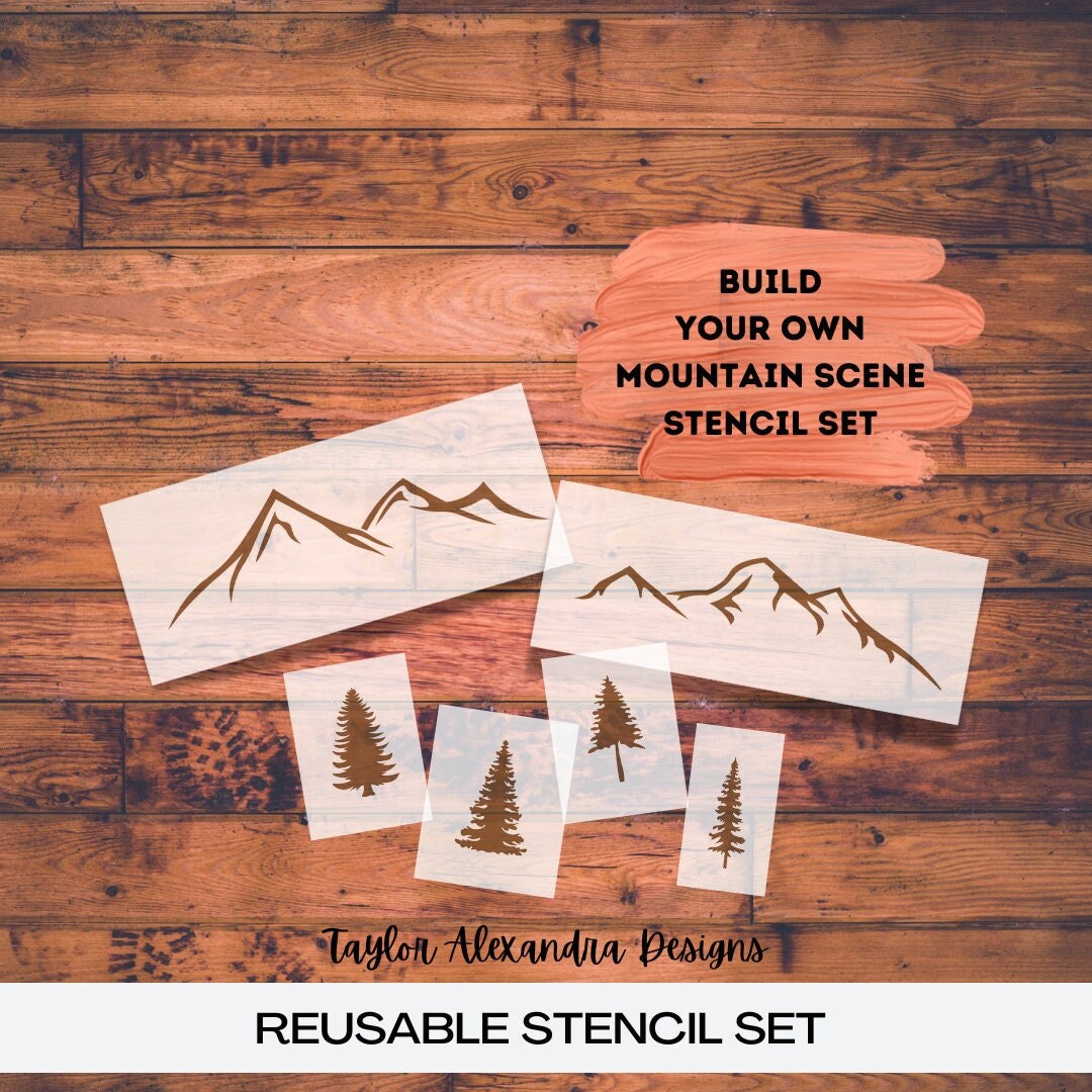 Mountain Scene Stencil Set | Trees Landscape | Scenery | Reusable ...