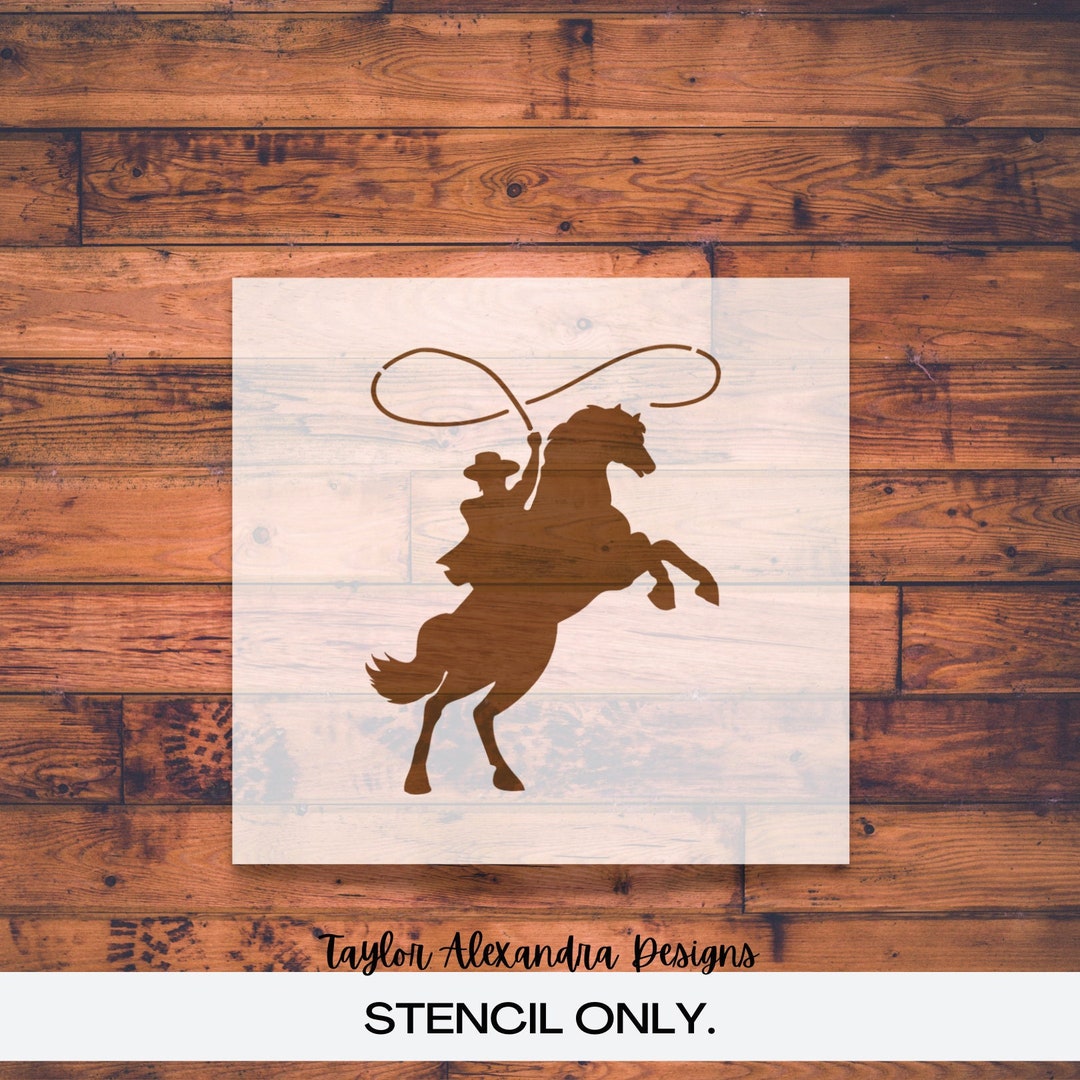 Cowboy Riding Horse Stencil | Western Cowboy Lasso Stencil | Reusable ...
