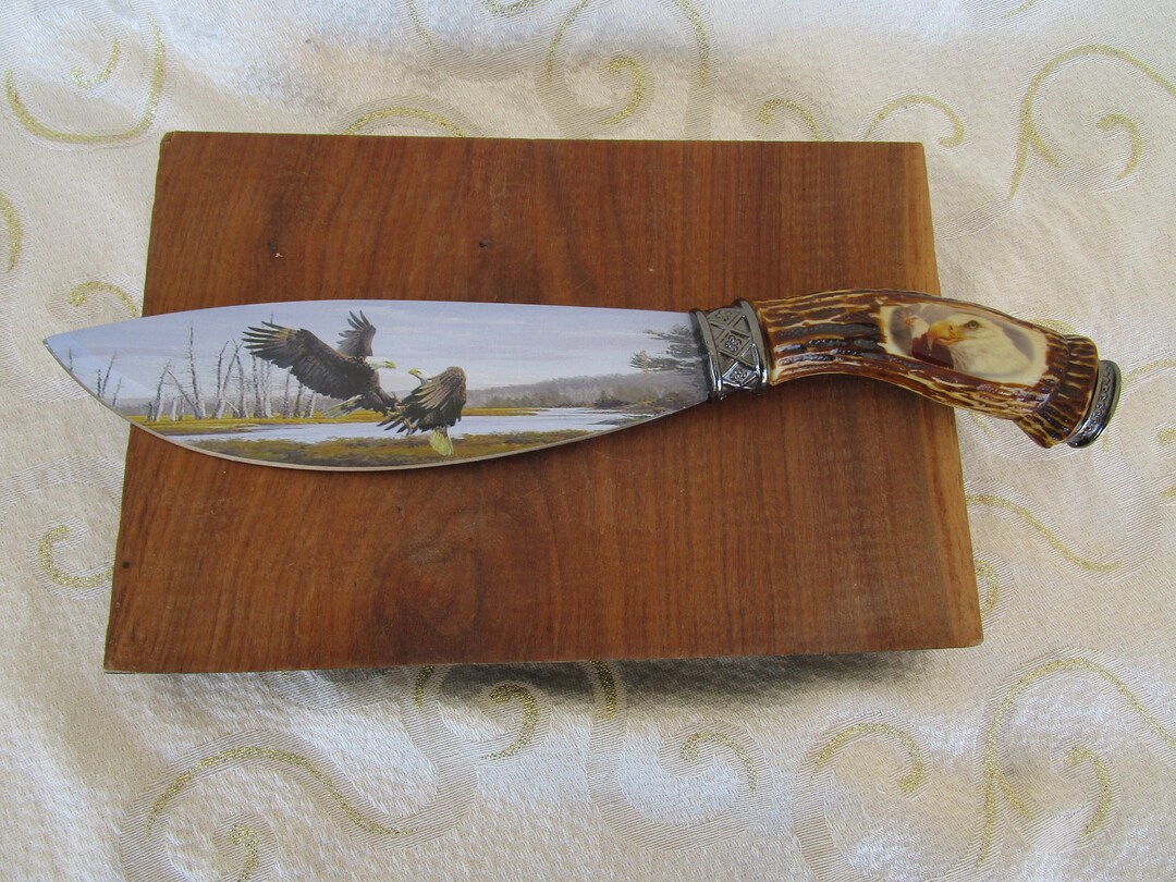 LARGE EAGLE KNIFE - 12 1/2"l - Hand Painted Large Showcase Knife With ...
