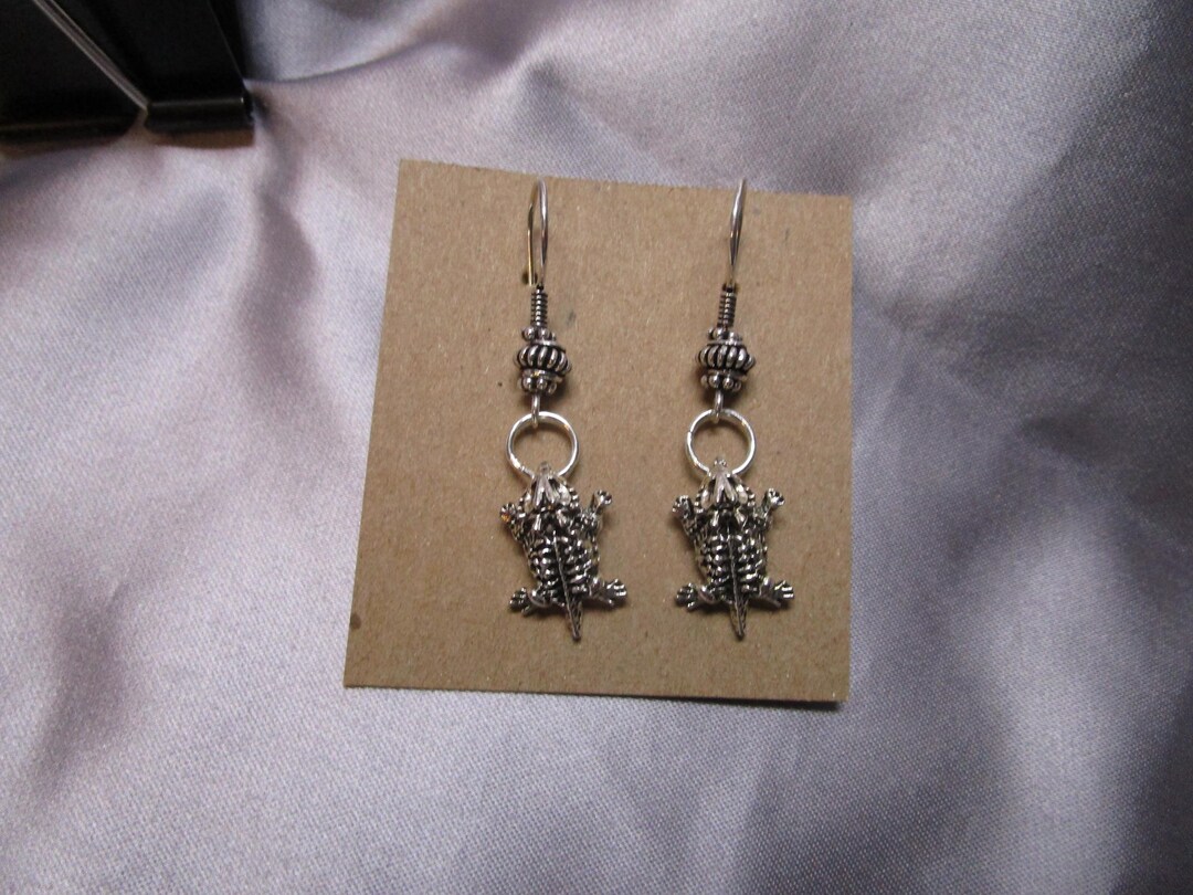 STERLING SILVER DESERT Horned Lizard Loop Style Earrings , Hand Made, .925, 2 " Long - Etsy