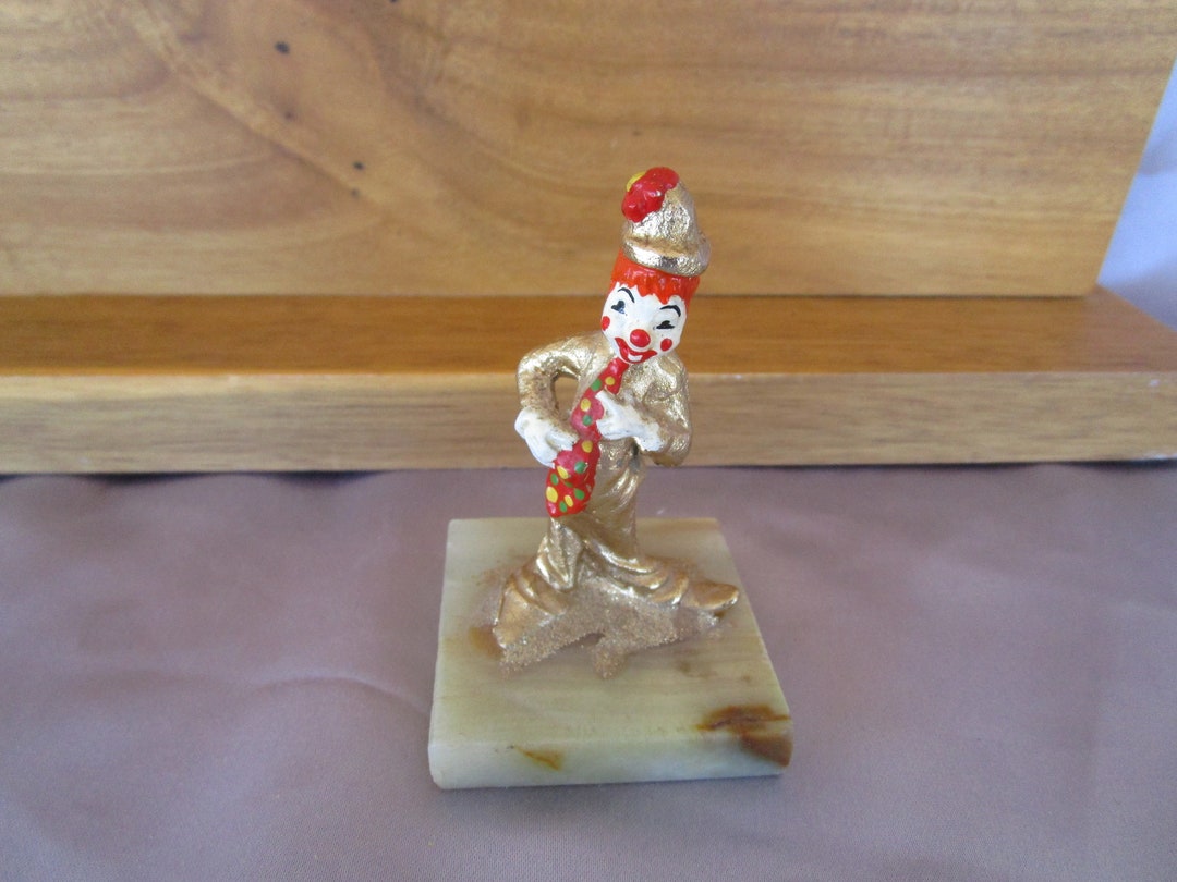 ANTIQUE GOLD COLORED Clown Showing off His Tie , and Has a Flower on ...