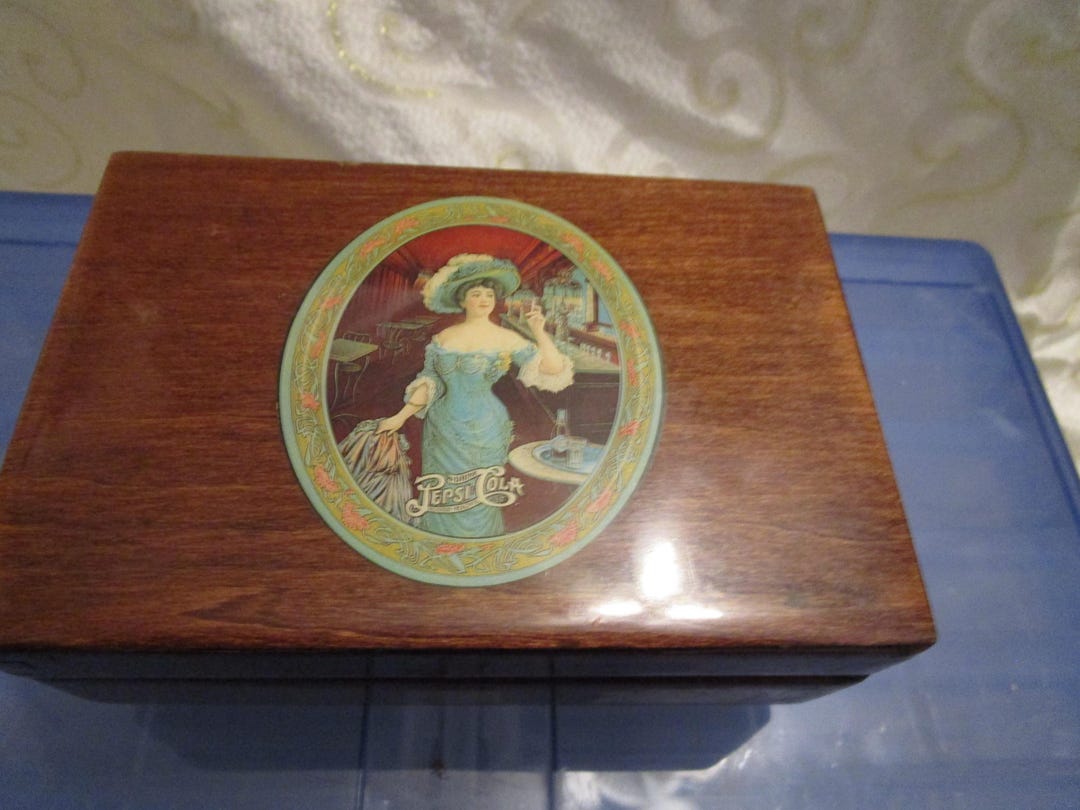 A WOOD TRINKET BOX Has a Pepsi Cola Decal on the Top of It , Has a ...