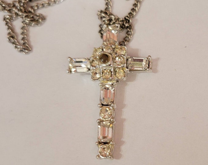 Vintage Cross Crucifix the Lord's Prayer Projection Necklace With Clear ...