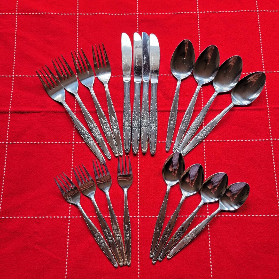 20 Piece INR3 Interpur Rose Pattern With Black Accent Stainless ...