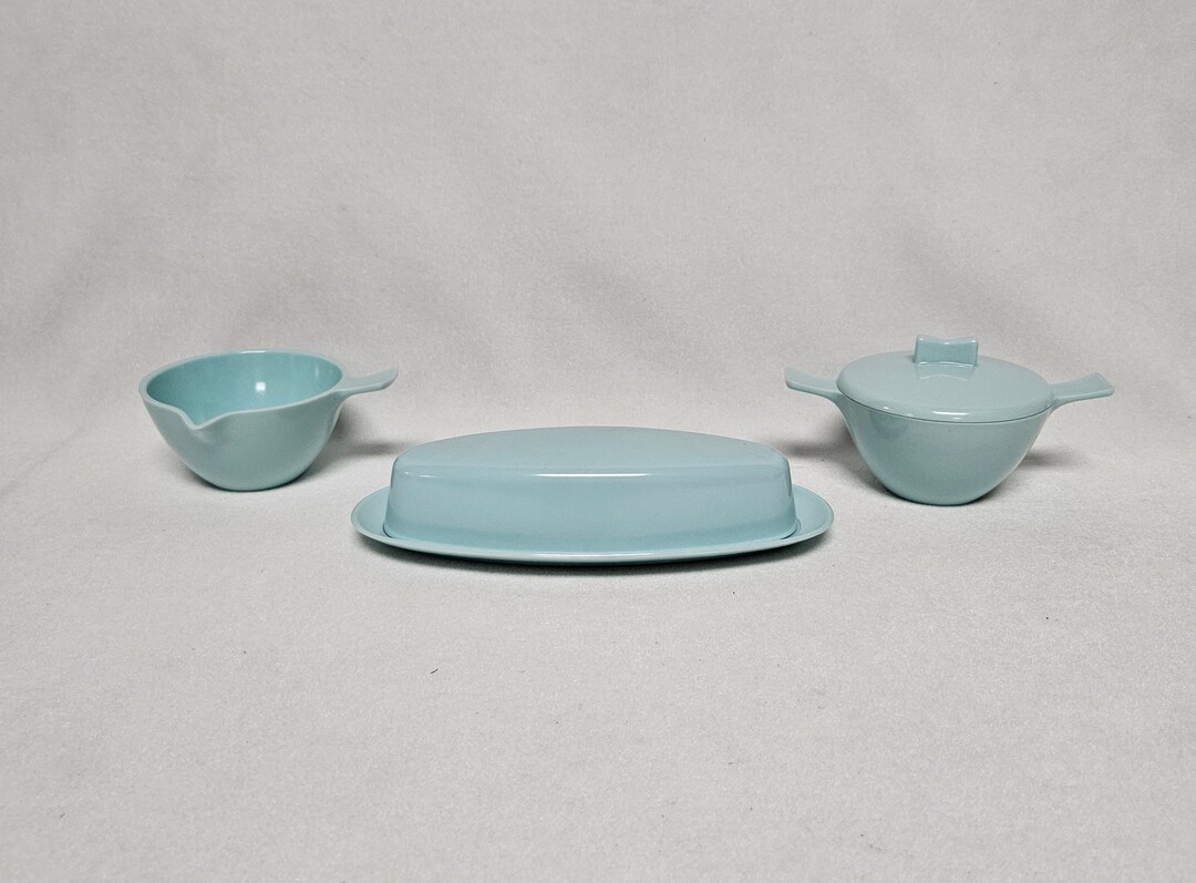 Vintage Turquoise Melmac Butter Dish, Creamer & Sugar With Lid-made in ...