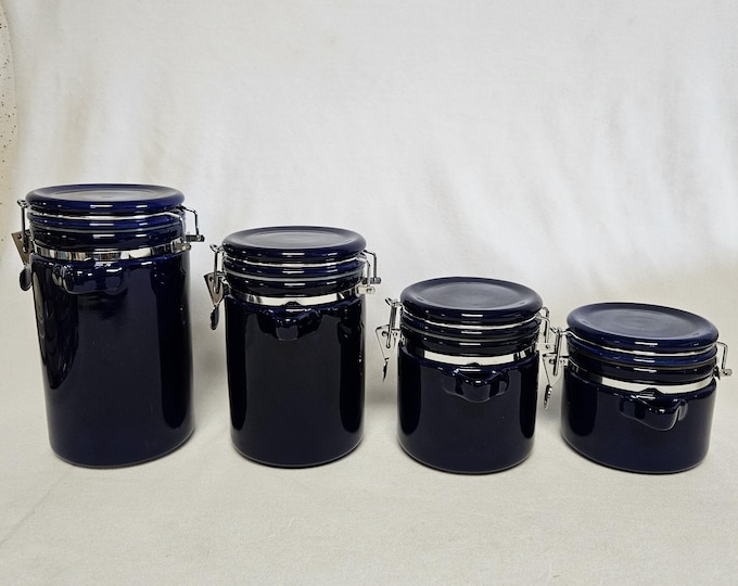 Cobalt Blue Ceramic Canister Set With Silver Hardware-set of 4 ...