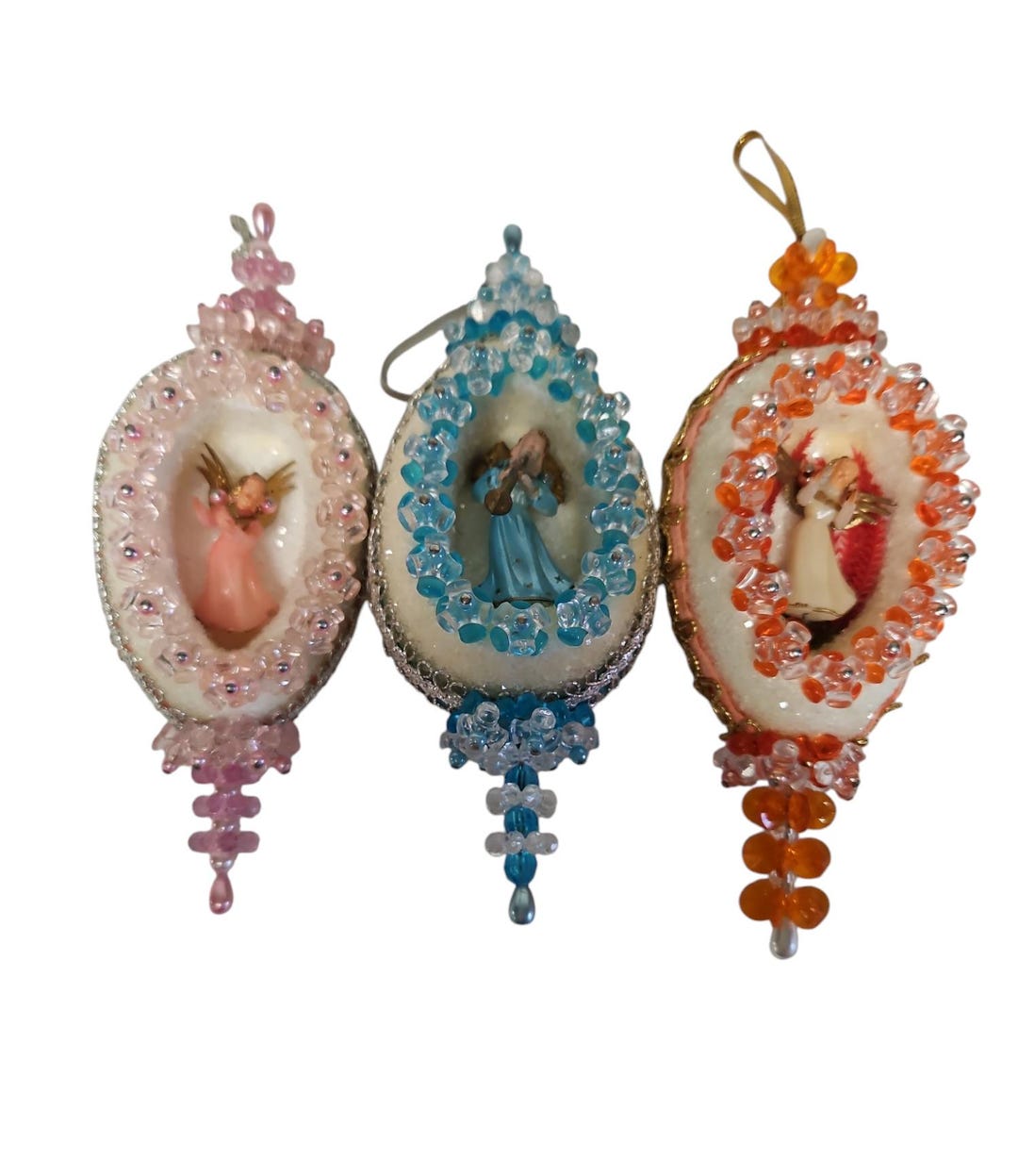 Vintage Diorama Angels Push Pin Beaded Styrofoam Christmas Tree ...