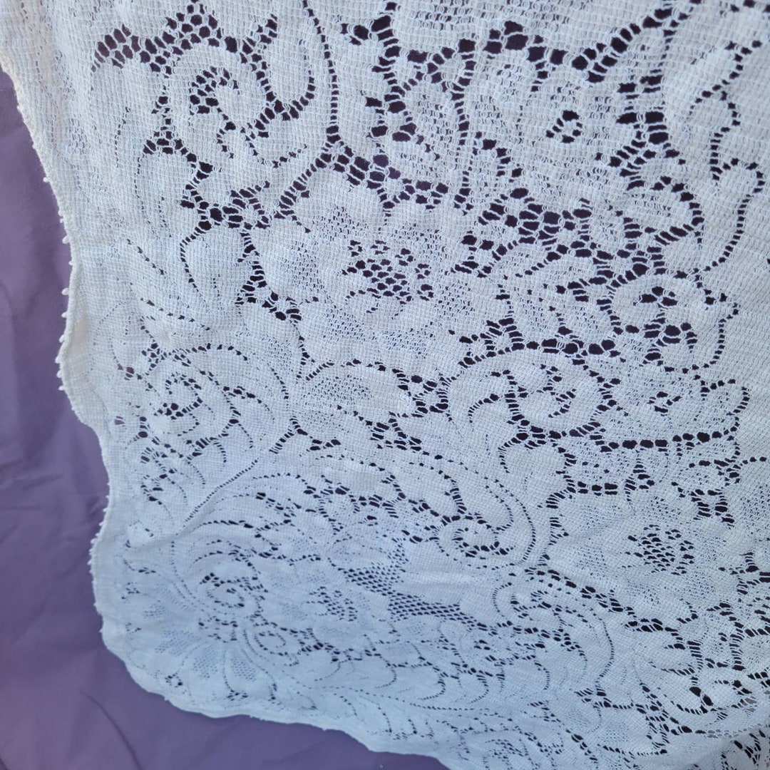 Vintage Quaker Style Lace Rectangular Floral Tablecloth-approx. 74 X 60 ...