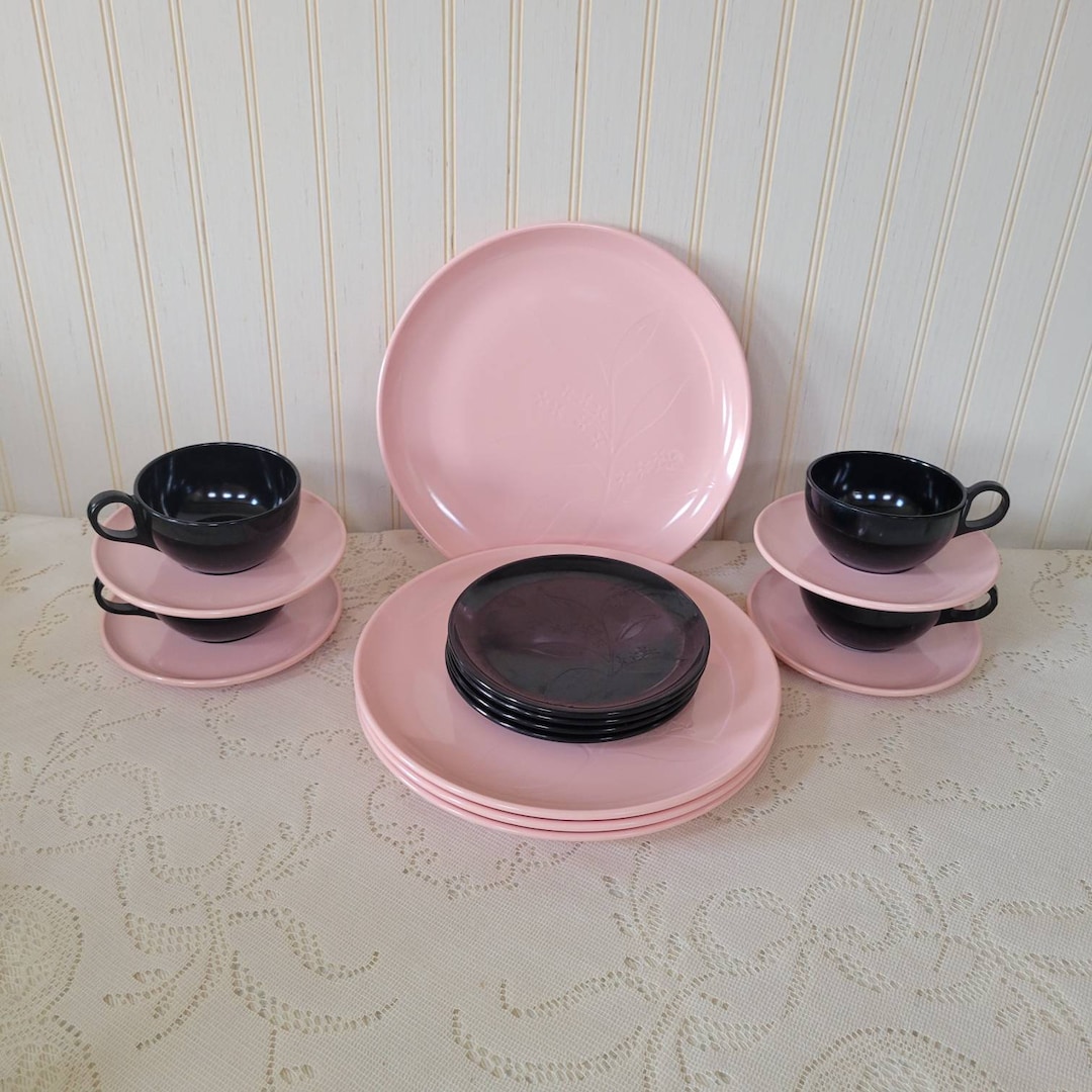 MCM Desert Flower by International Pink & Black Melmac Dinnerware ...