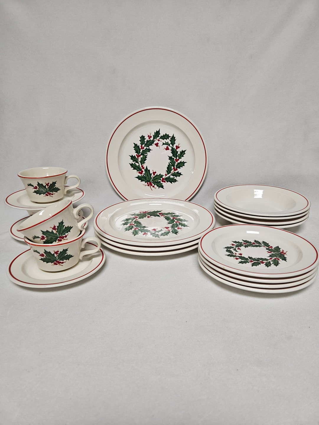 Anchor Hocking Ironstone HOLIDAY WREATH Dinnerware-ts&t-19 Pieces ...