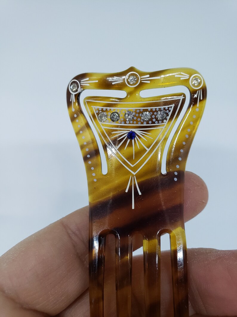 Vintage Faux Tortoise Shell Hair Comb With Clear & Blue Rhinestones - Etsy