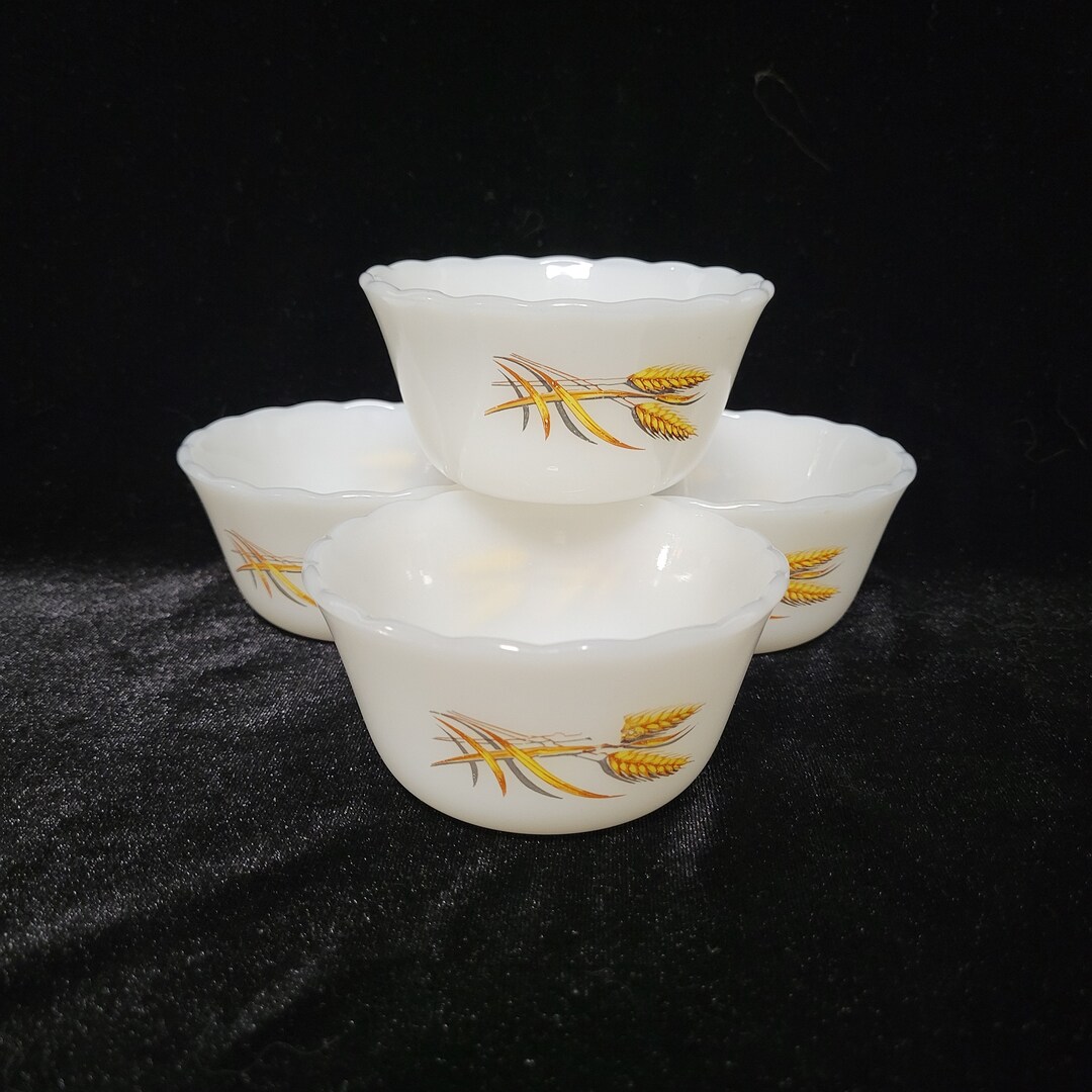 Fire-king Wheat Pattern 6 Ounce Custard Cups-set of 4-prep Bowls, Snack ...