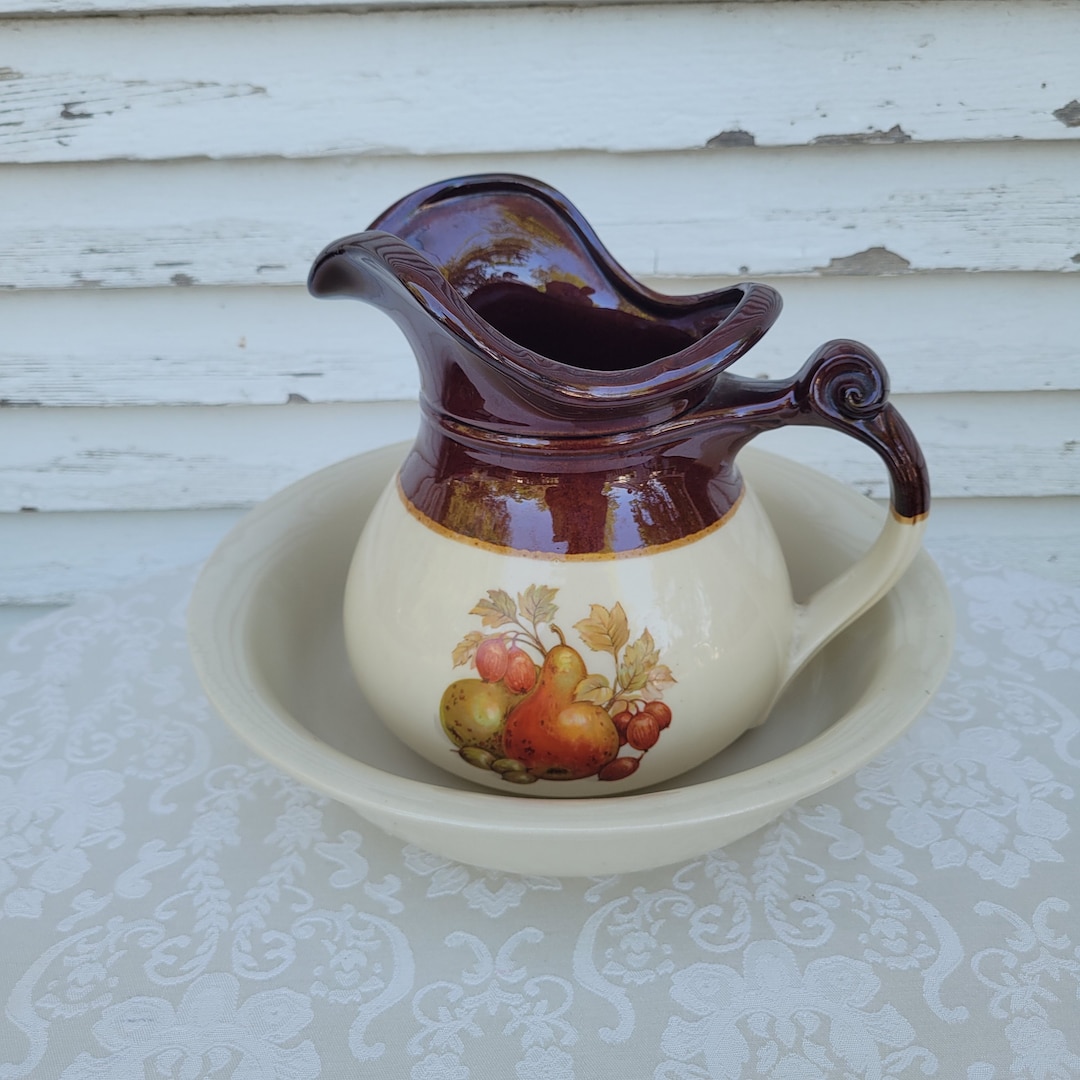 Mccoy 7515 Pitcher & Basin-harvest Bounty-fruit-leaves - Etsy