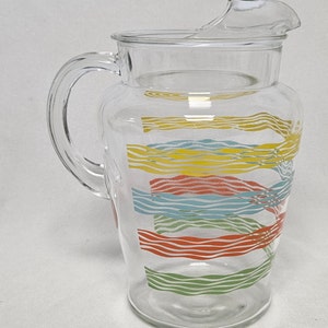 Vintage Glass Pitcher-green, Orange, Yellow, Blue Wavy Design - Etsy
