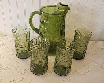 Vintage Cacti Floral Pattern Retro Yellow Blue Red White Libbey Pitcher ...